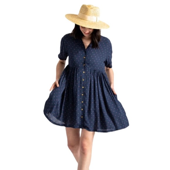 Brixton | Dresses | Brixton Womens Liza Navy Blue Polka Dot Dress Size ...